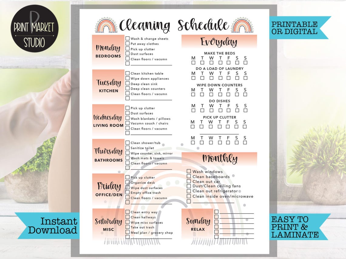 Cleaning Schedule, Cleaning Checklist, Cleaning Planner, Clean Home ...
