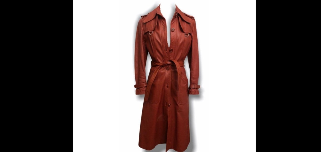 1970s Vintage Rust Colored Leather Trench Coat Vintage Size 14 Modern ...
