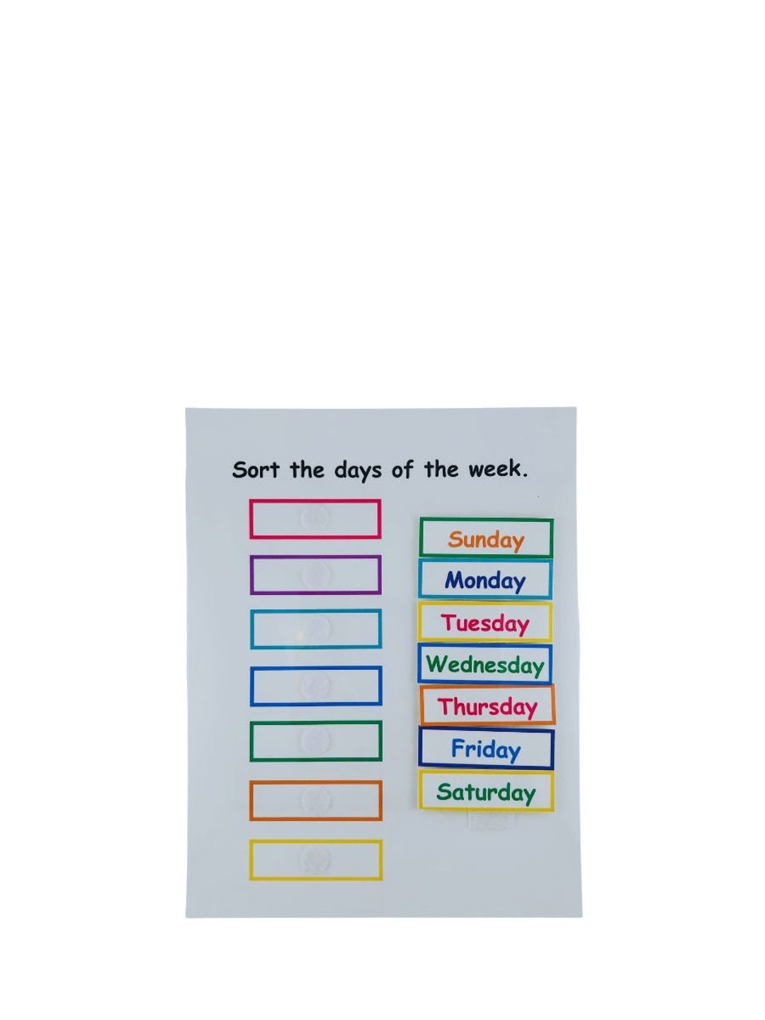 Sort the Days of the Week Activity (printed, Cut, Laminated, Velcro-ed ...