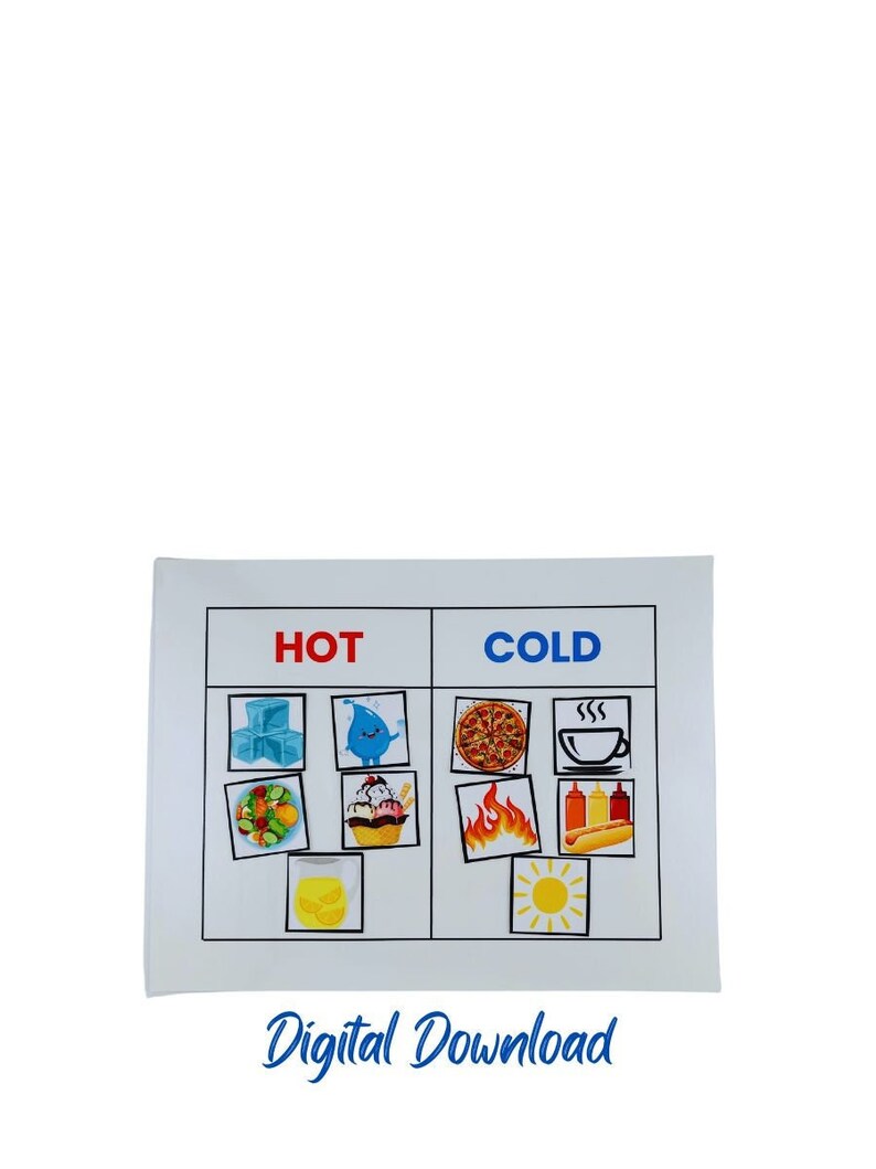 Sorting Items Printable, Sorting Hot and Cold Printable, ABA Resources, ASD Materials, Sorting ...