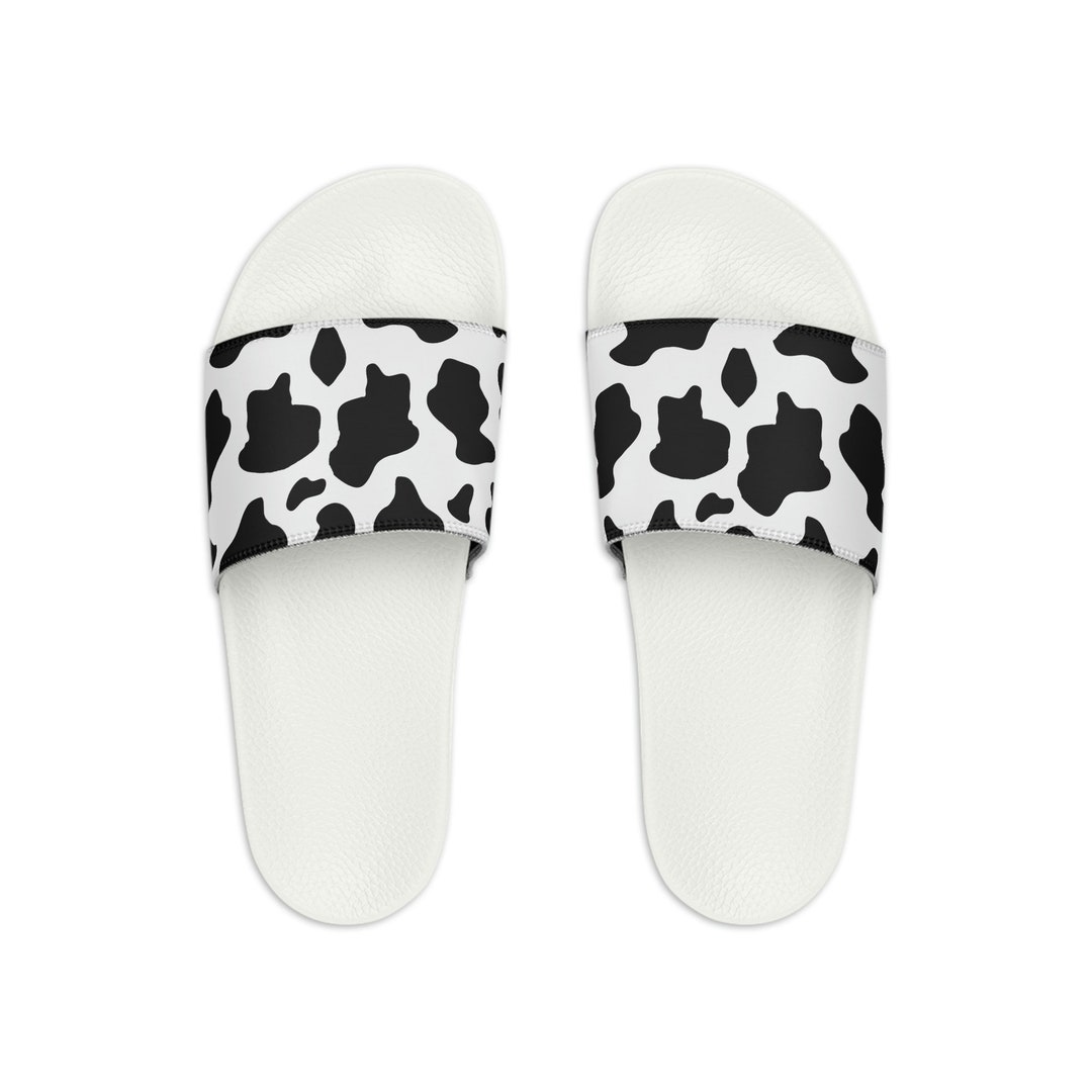 Women's Black Cow Print Slide Sandals - Etsy