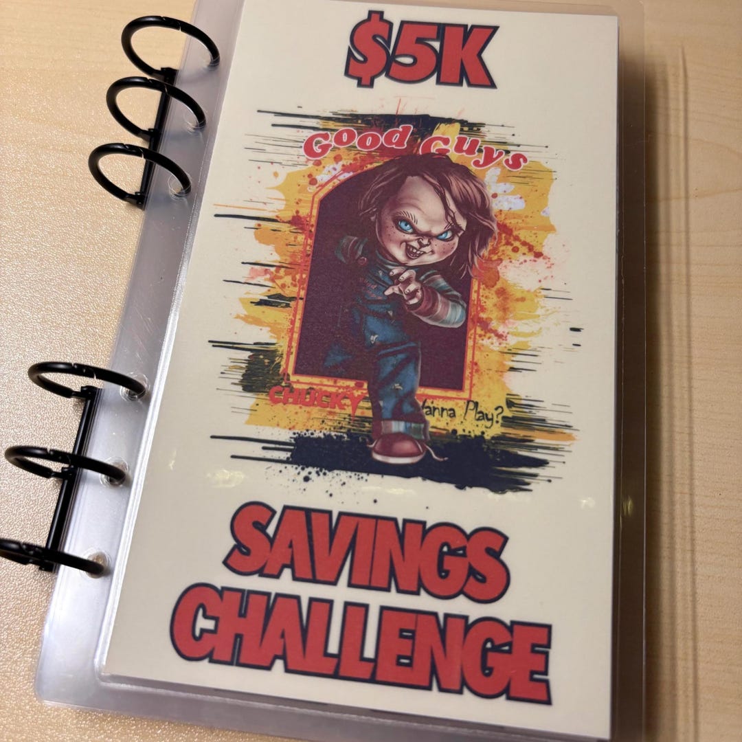 Evil Doll Savings Challenge Cash Stuffing A6 Binder 1k, 2.5k, 5k Total ...