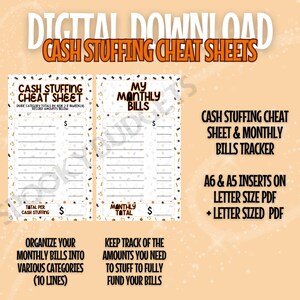 Cash Stuffing Trackers - Cheat Sheet & Monthly Bills | Printable ...
