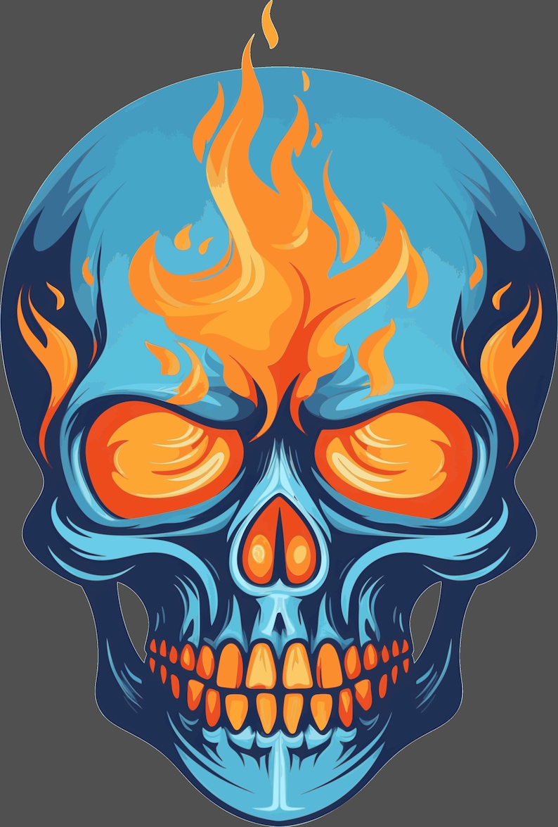 Flaming Skull Vector Art - Etsy