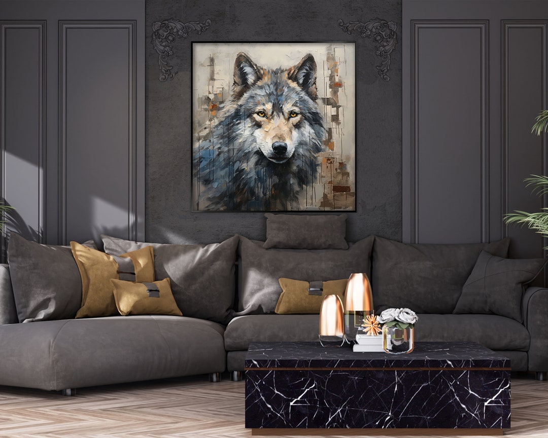 Majestic Wolf Oil Painting, Modern Wildlife Wall Art, Abstract Animal ...