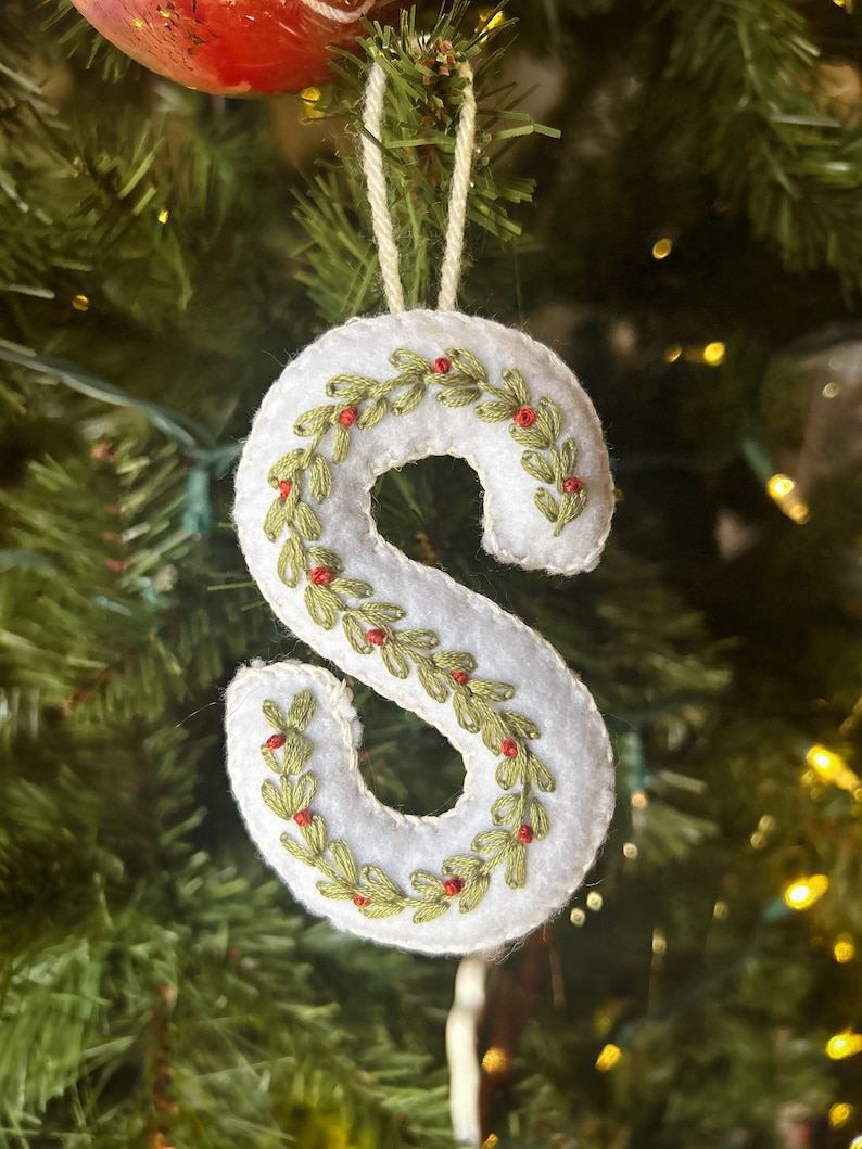Felt Letters White Red Green Greenery Mistletoe Embroidered Ornament ...