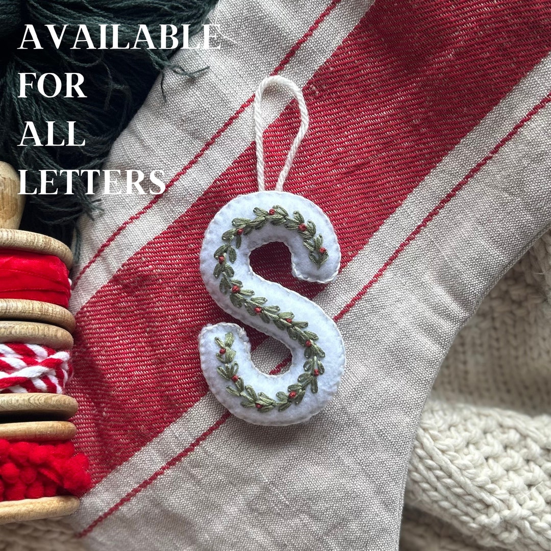 10 INCH Felt Letters White Greenery Mistletoe Embroidered Ornament ...