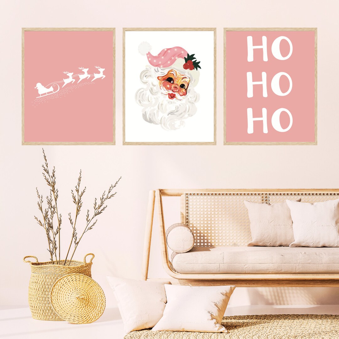 Set of 3 Pink Christmas Printable | Pink Santa | Santa's Sleigh ...