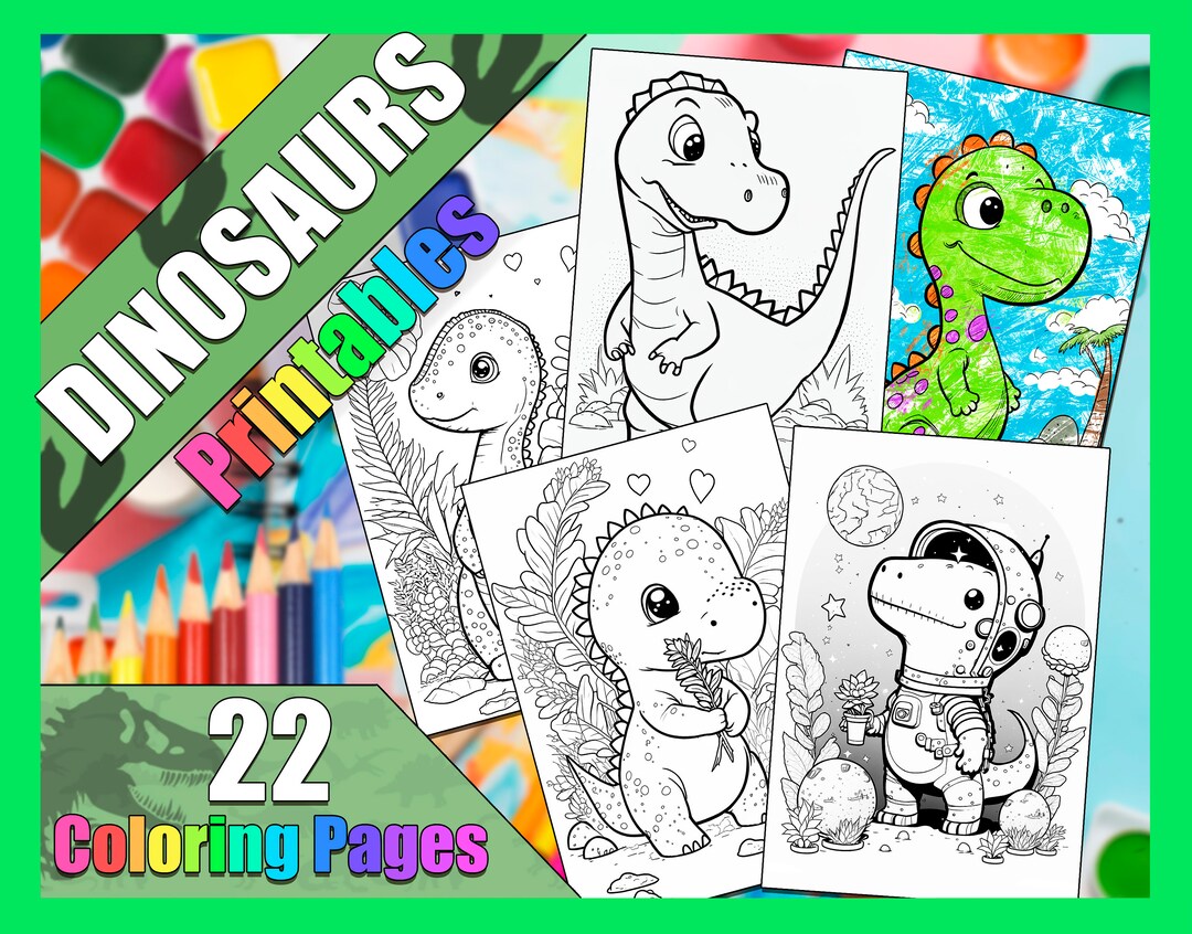 22 Cute PRINTABLE DINOSAURS COLORING Pages for Kids, Dinosaur ...