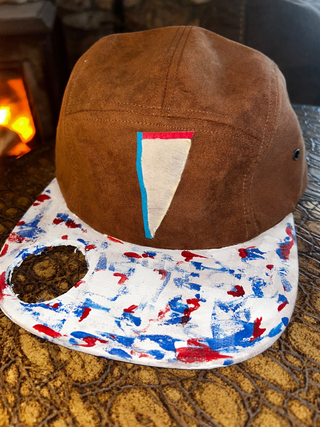 5 Panel Festival Hat Trippy Nature Art Hat Deer Skin Leather Hat Faux ...