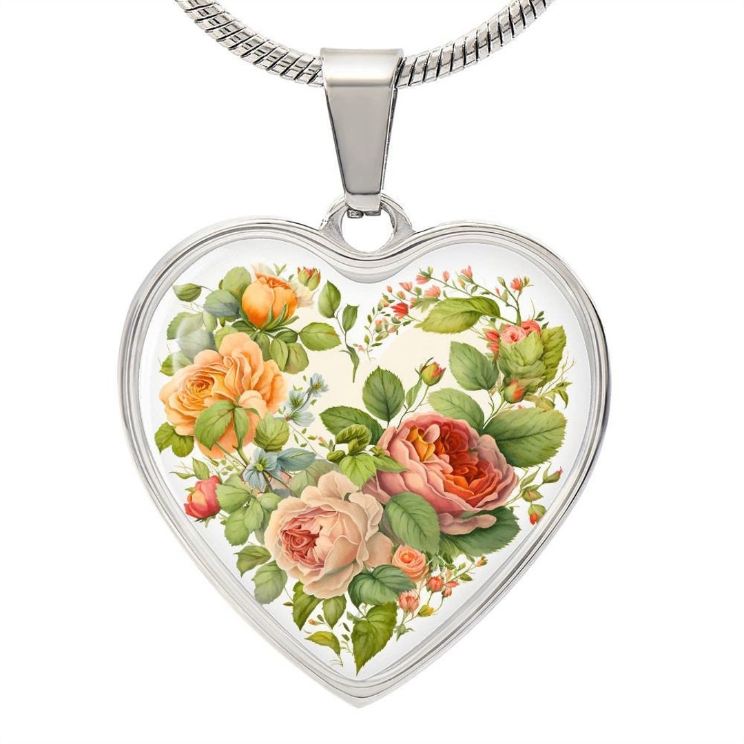 Birth Month Flower Heart Necklace June: Roses Birthday Gift - Etsy