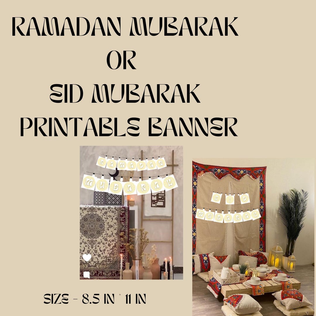 Elegant Eid Mubarak Digital Download Banner, Personalized Eid Mubarak ...