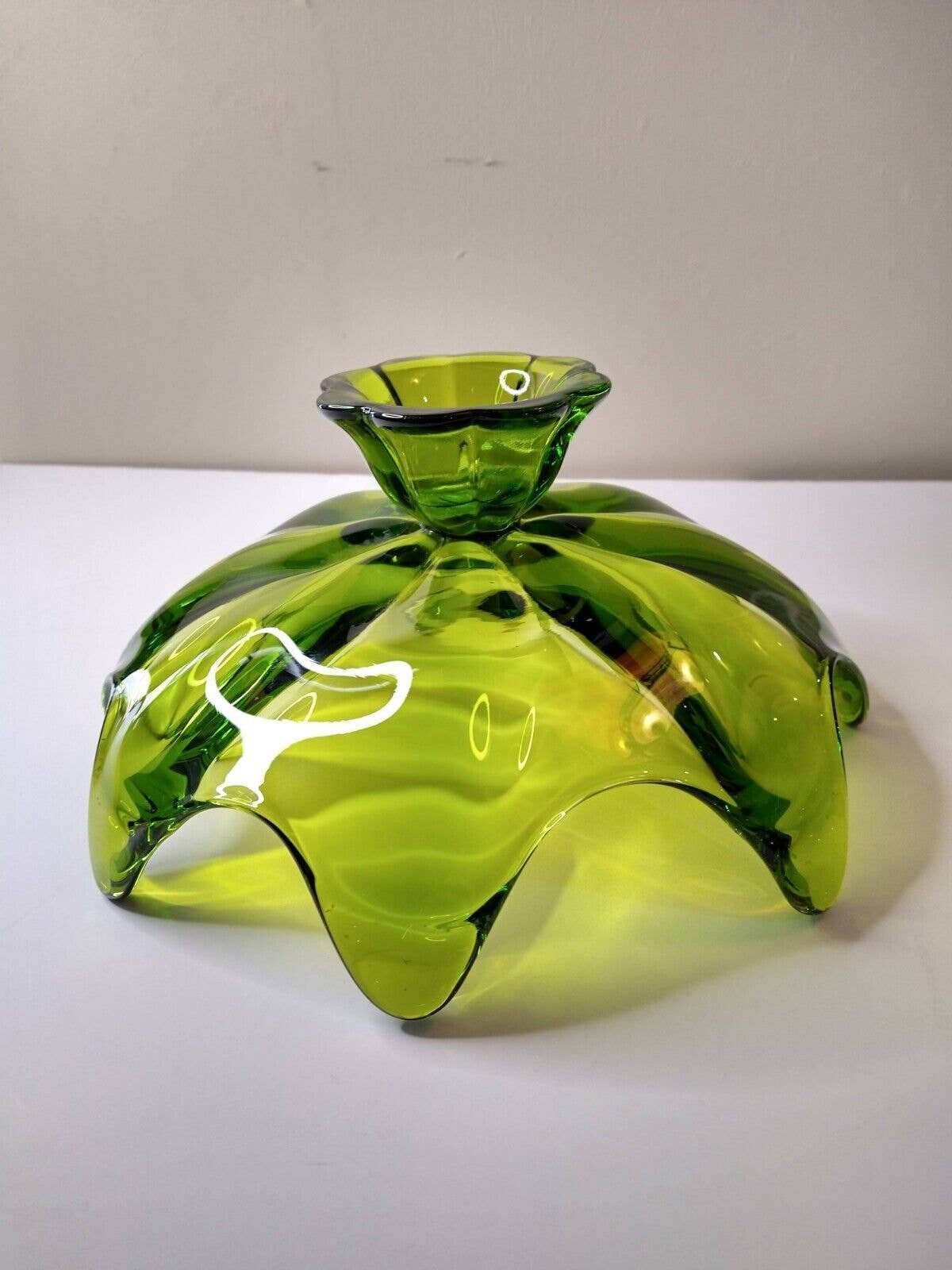 Vintage MCM Viking Emerald Green Glass Open Compote Footed Petal Bowl ...