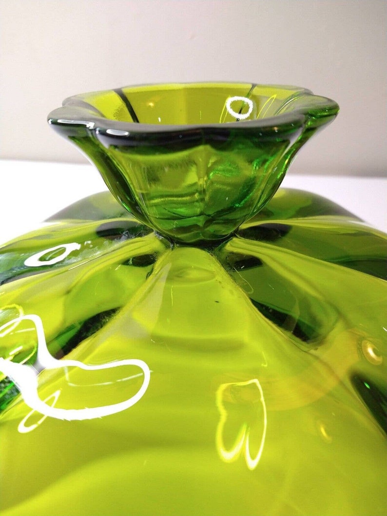 Vintage MCM Viking Emerald Green Glass Open Compote Footed Petal Bowl ...