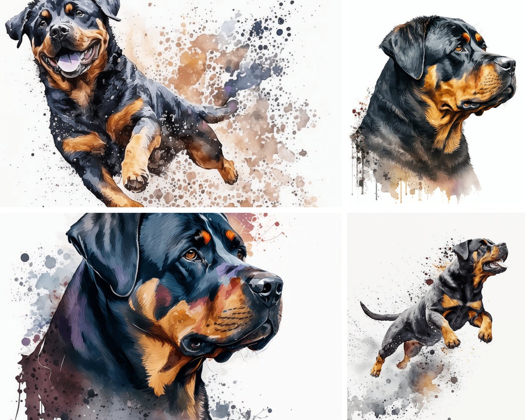Watercolor Rottweiler Bundle - 4 High Quality Digital Paintings -300 ...