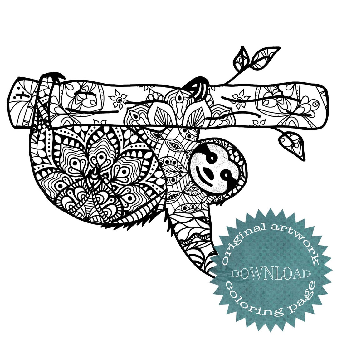 Unique Hand Drawn Sloth Mandala Coloring Page, Adult ADHD Hyper Focus ...