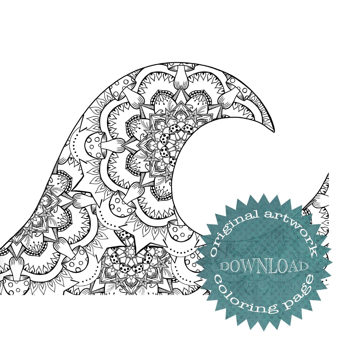Unique Hand Drawn Ocean Wave Mandala Coloring Page, Sacred Geometry ...