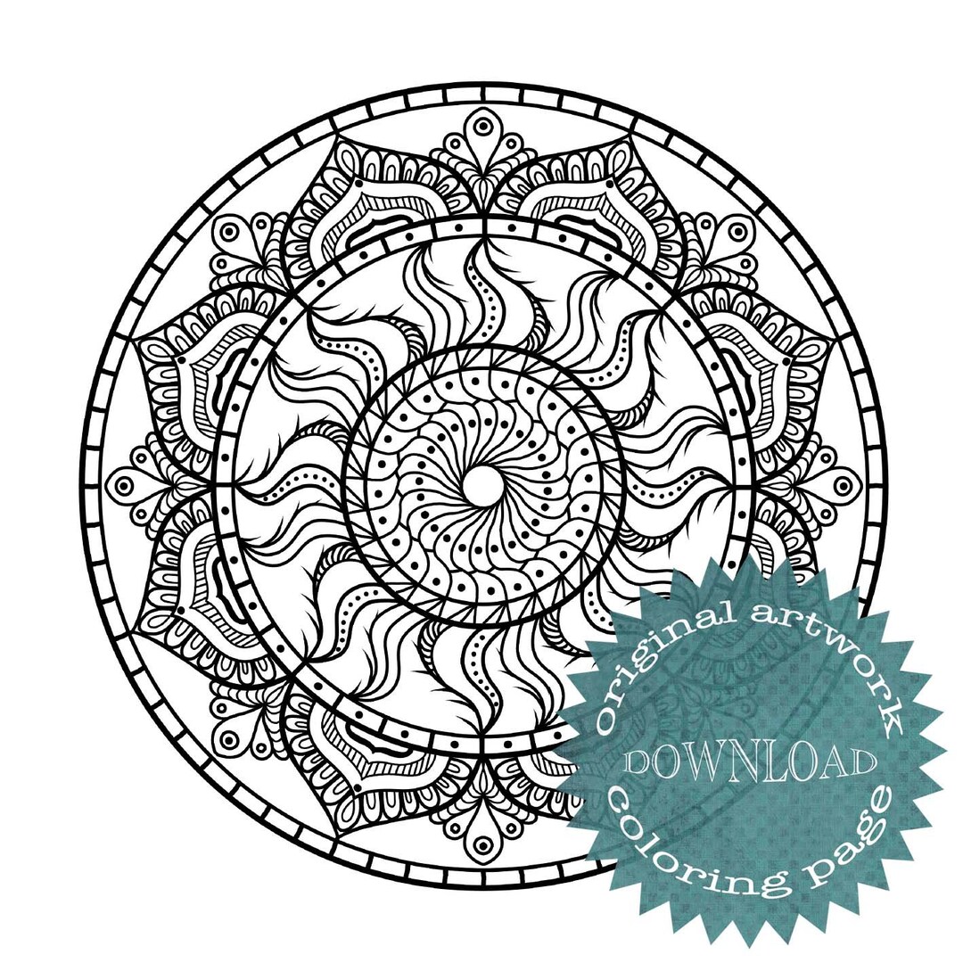 Unique Hand Drawn Sun Mandala Coloring Page Nature Inspired - Etsy