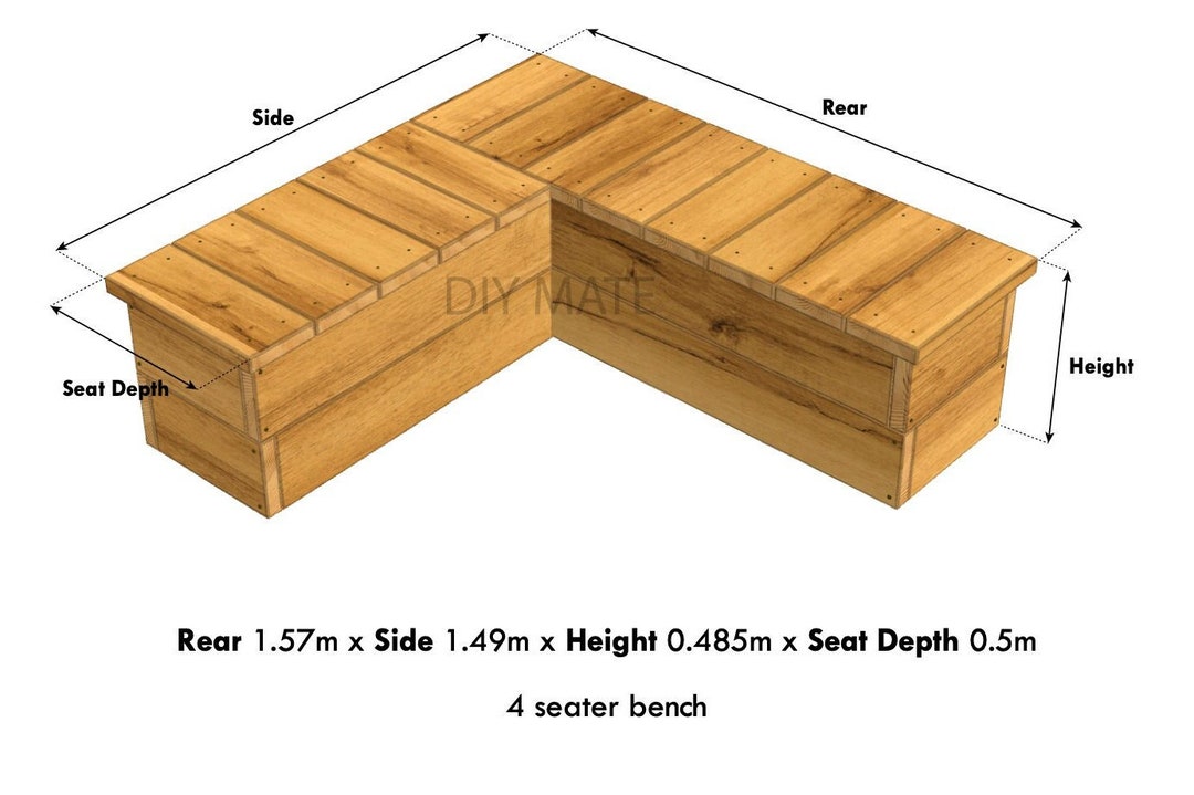 PDF DIY Plan - Digital Download - Large Wooden Garden Bench - L Shaped ...