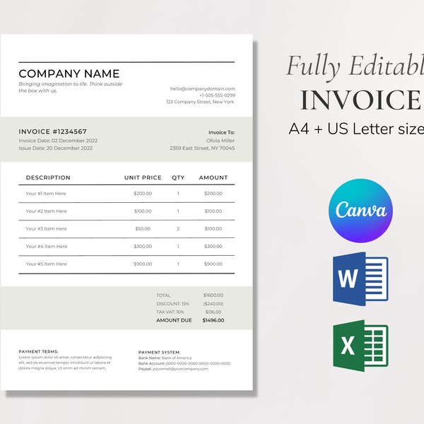 Invoice Template Excel - Etsy UK