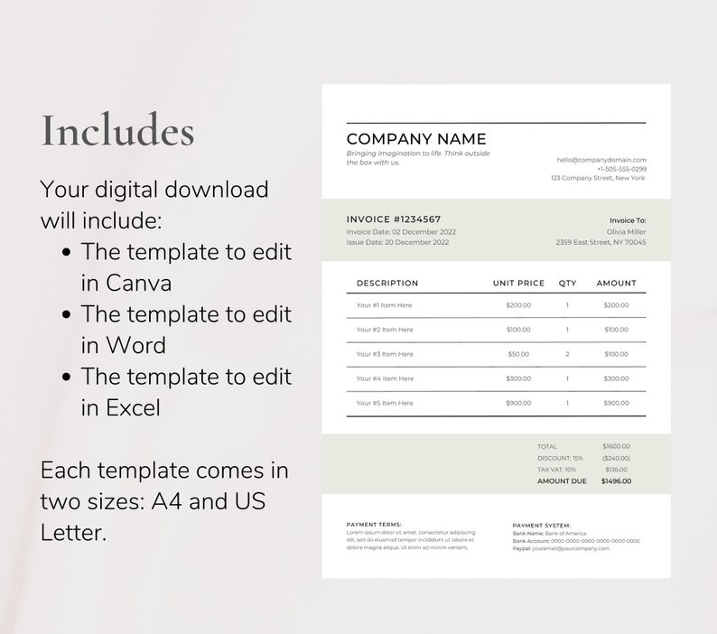 Invoice Template Excel, Invoice Template for Small Business, Invoice ...