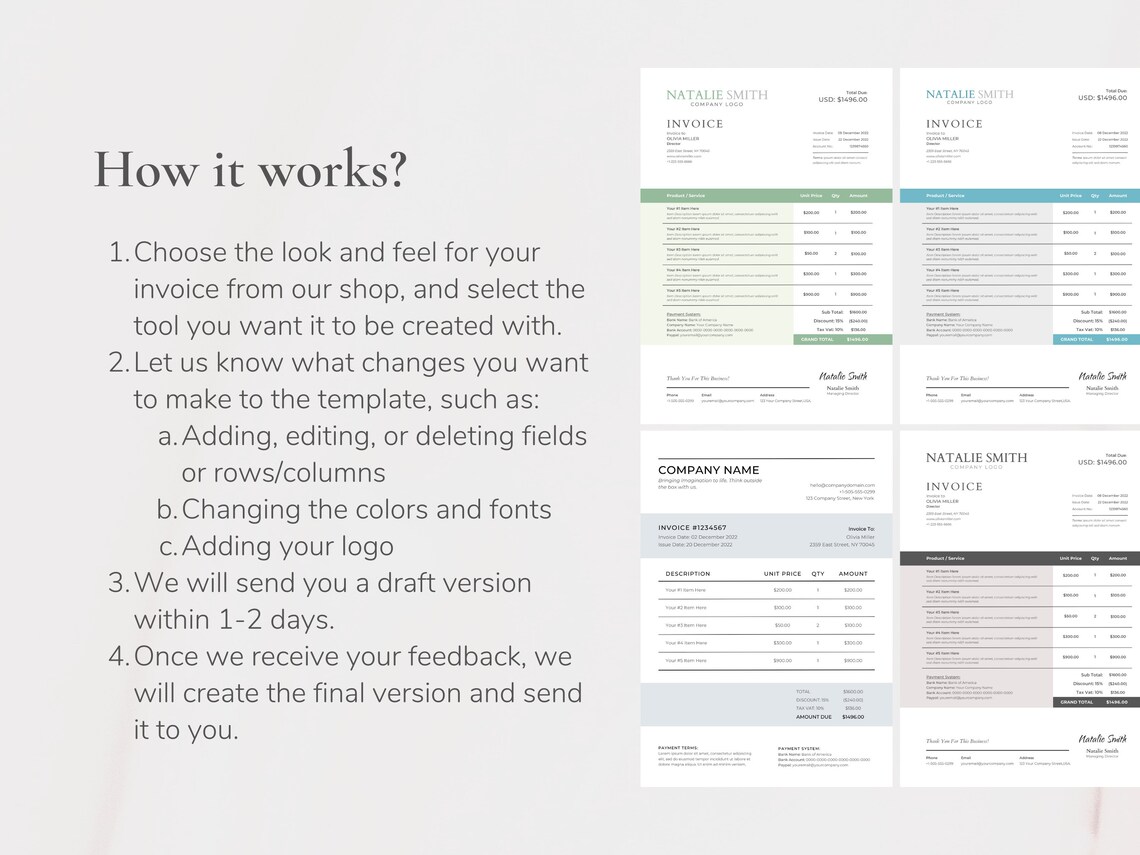 Custom Invoice Excel Template, Custom Invoice Word Template, Custom ...