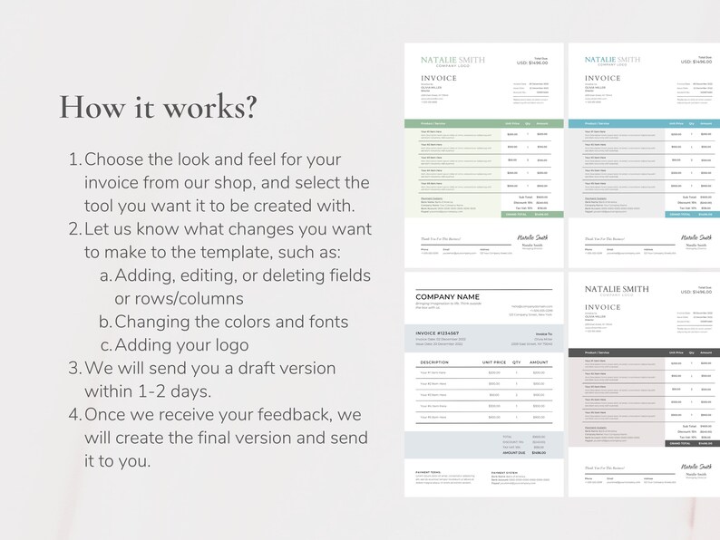 Custom Invoice Template, Invoice Word Template, Invoice Template Google ...