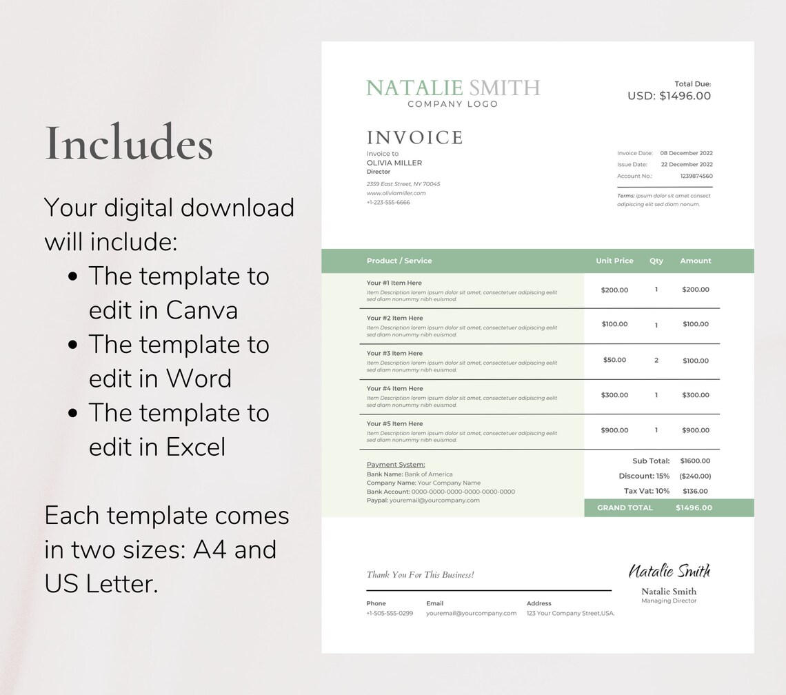 Invoice Template, Invoice Excel Word, Excel Invoice, Word Invoice ...