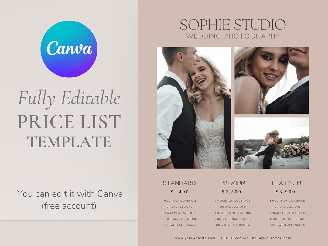 Price Lists Template Editable, Blue Price List Template, Wedding ...