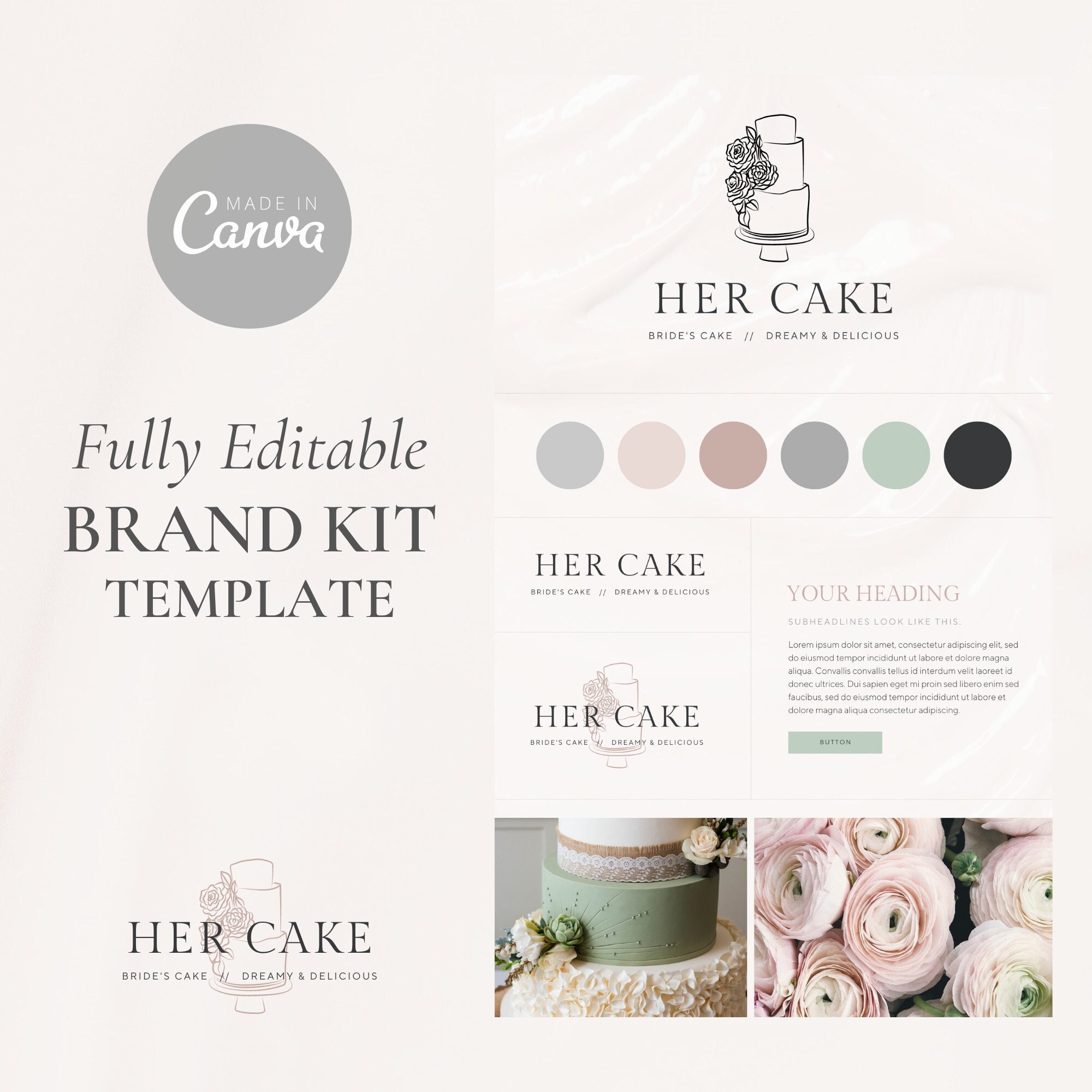 Bakery Logo, Hand Drawn Logo, Baking Logo, Canva Branding Kit, Elegant ...