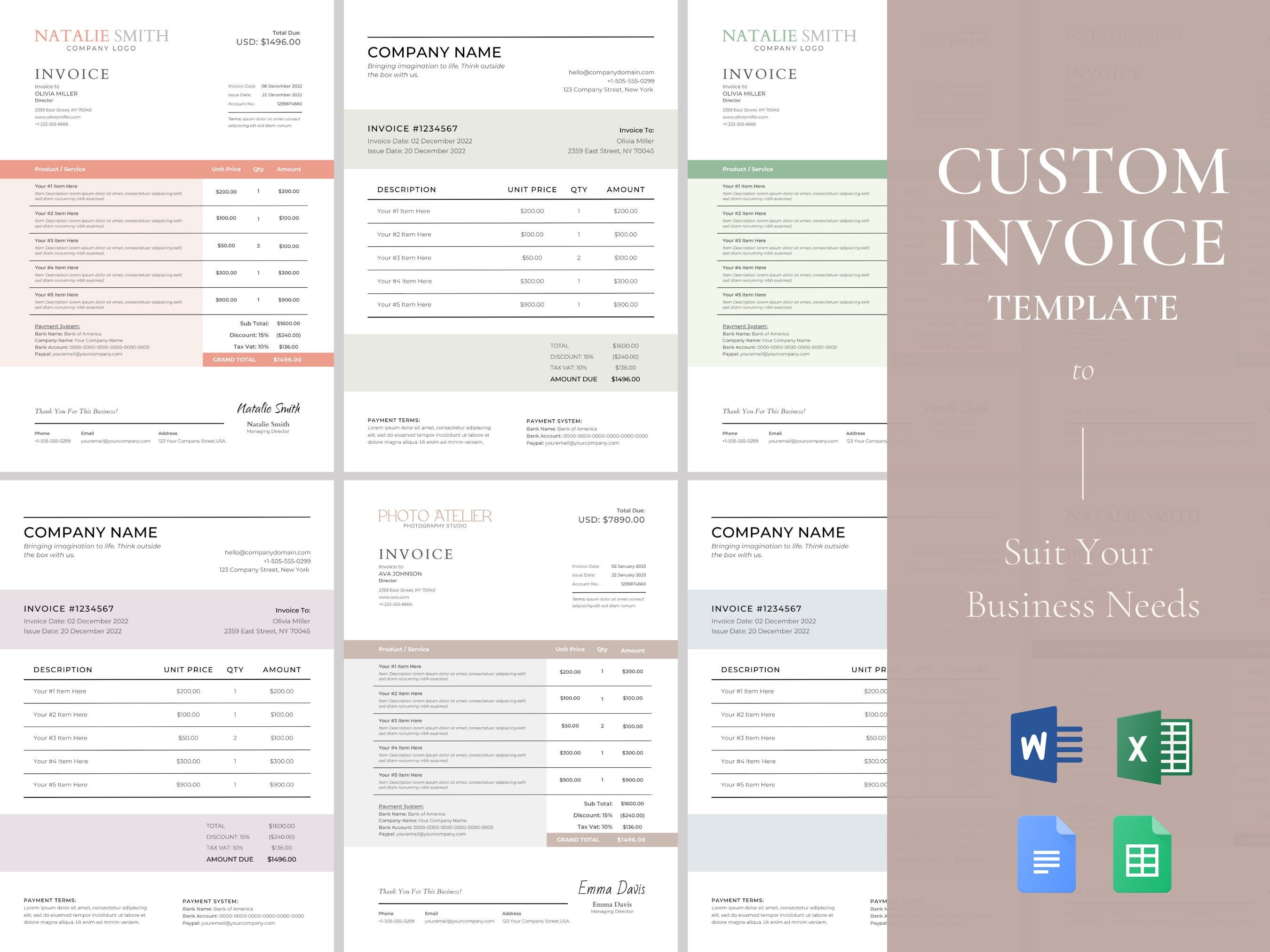 Custom Invoice Template, Invoice Word Template, Invoice Template Google ...