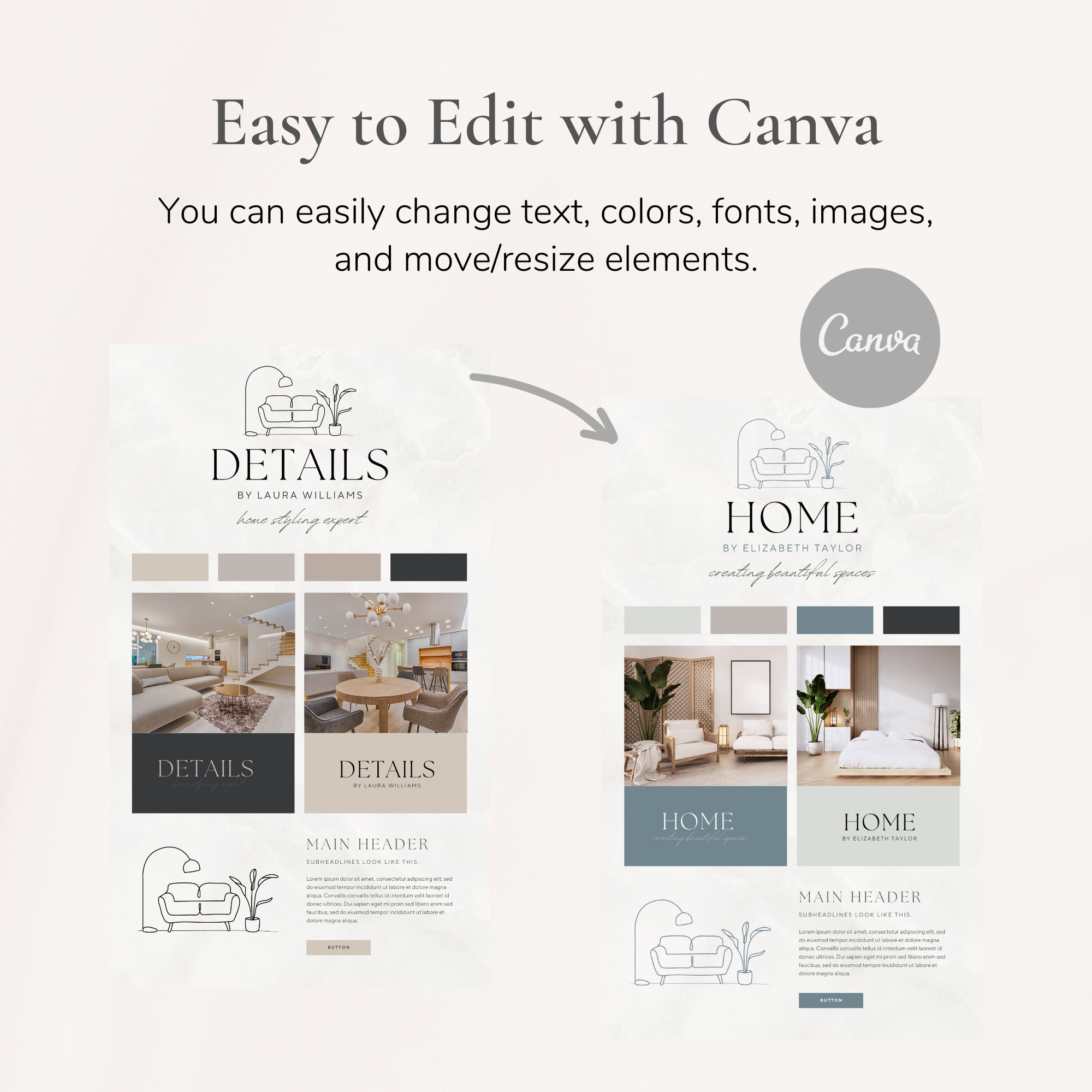 Interior Design Logo, Branding Kit Canva, Home Logo, Modern Logo, Hand Drawn Logo Realtor Logo ...