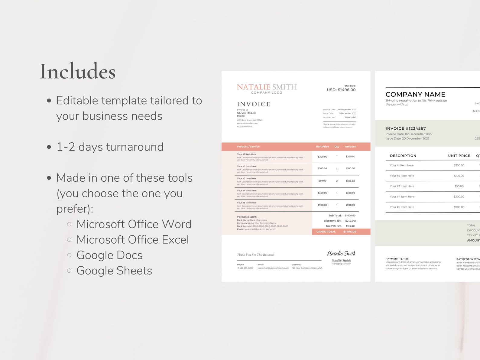 Custom Invoice Excel Template, Custom Invoice Word Template, Custom ...