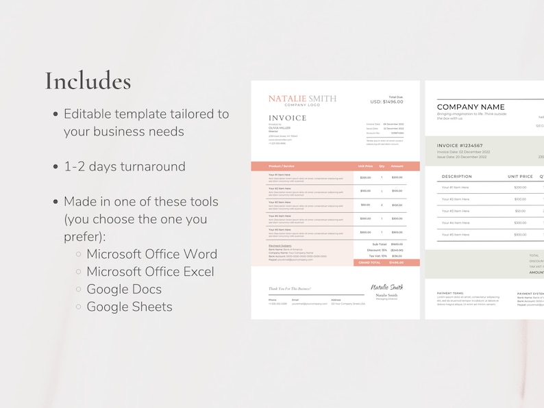 Custom Invoice Excel Template, Custom Invoice Word Template, Custom ...