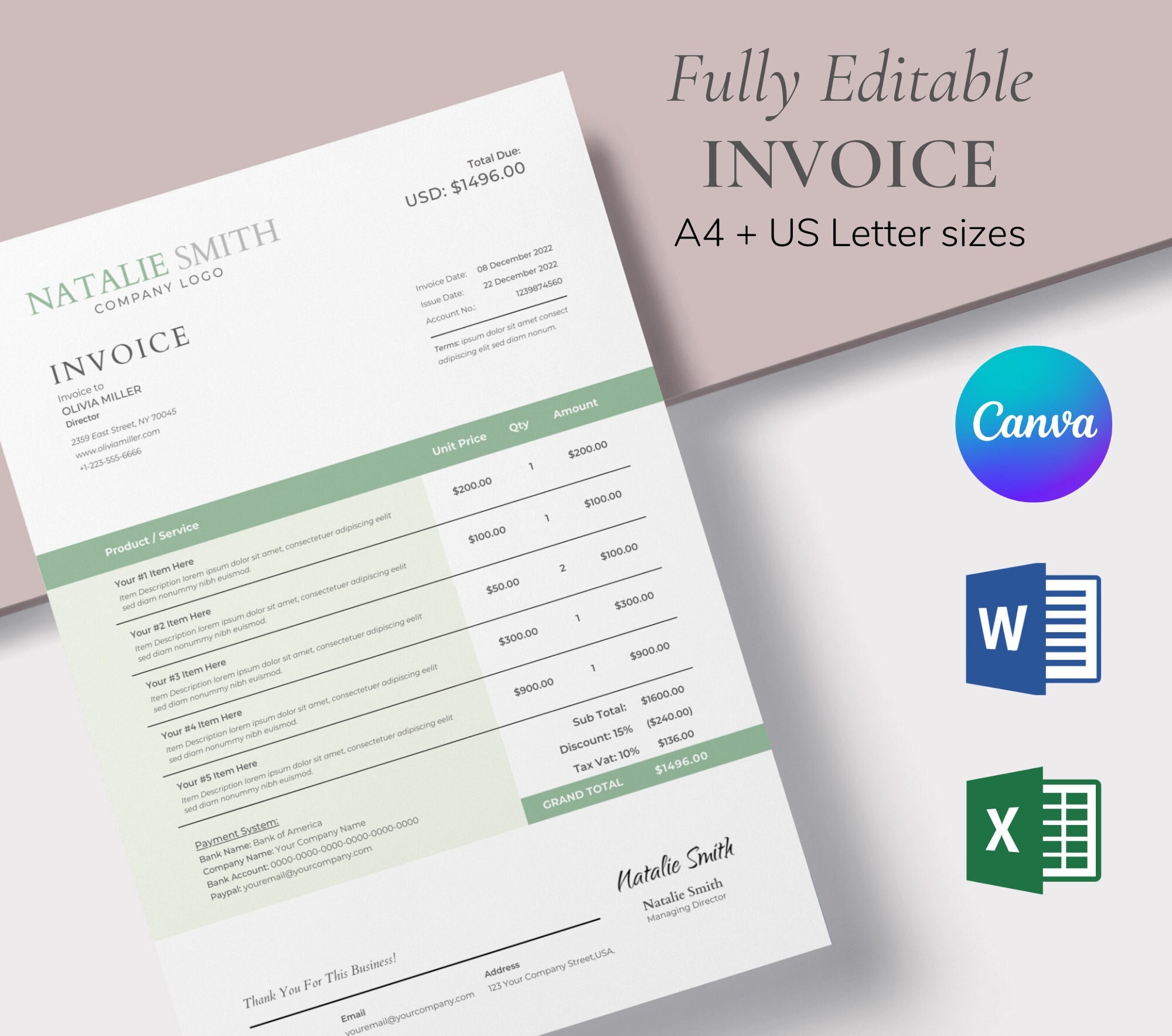 Invoice Template, Invoice Excel Word, Excel Invoice, Word Invoice ...