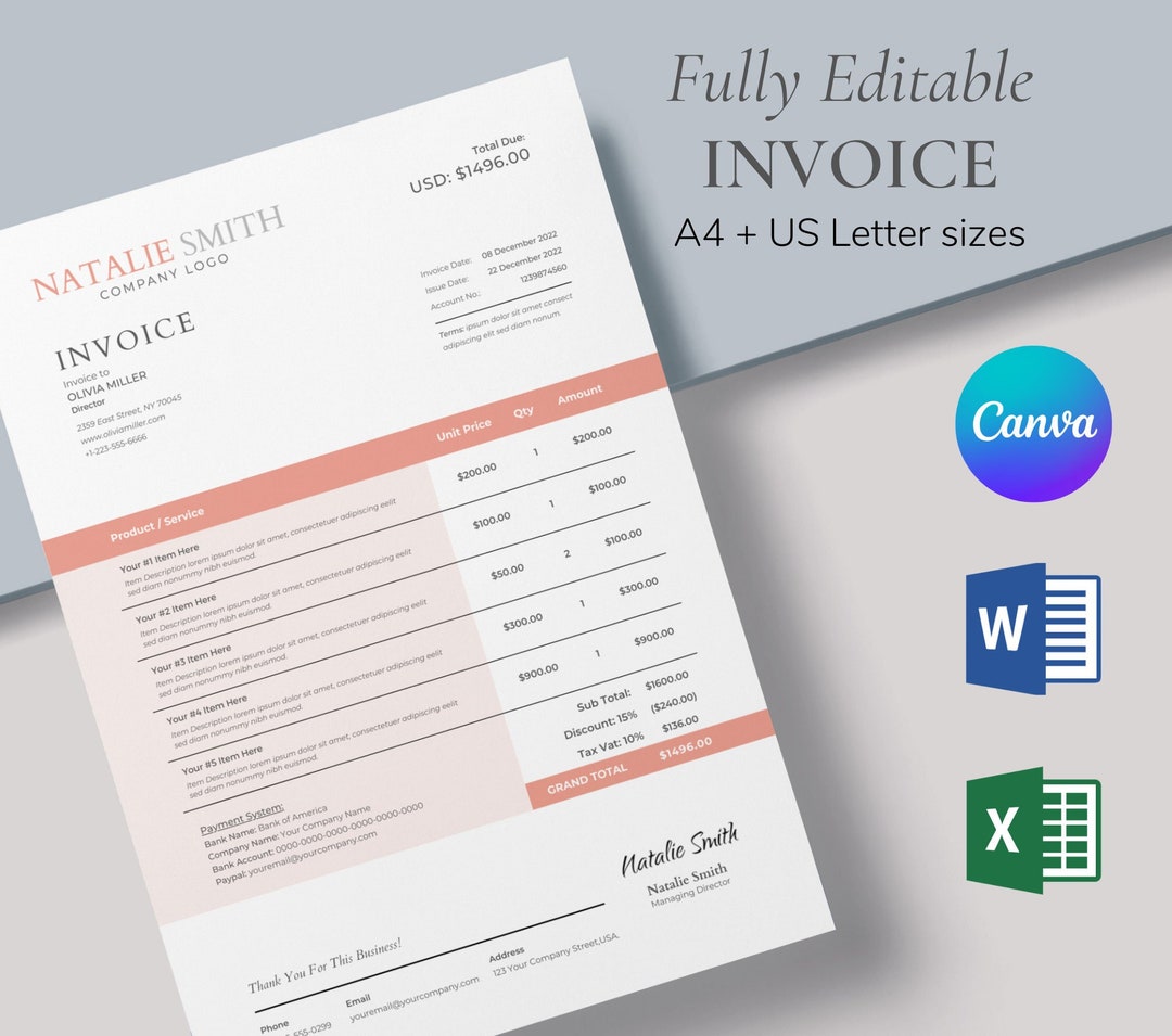 Invoice Template, Invoice, Excel Invoice, Invoice Form Excel, Invoice ...