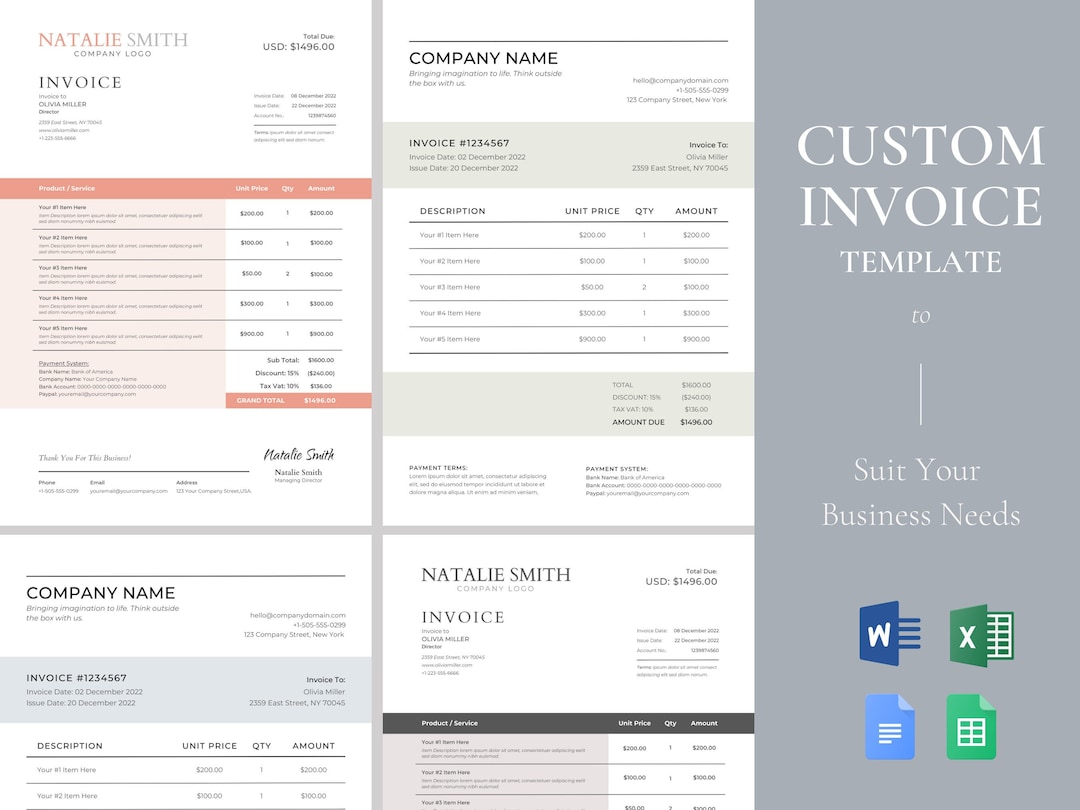 Custom Invoice Excel Template, Custom Invoice Word Template, Custom ...