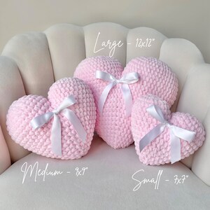 SIZE LARGE | Fuzzy Heart Shaped Crochet Plush Pillow With Bow - Etsy