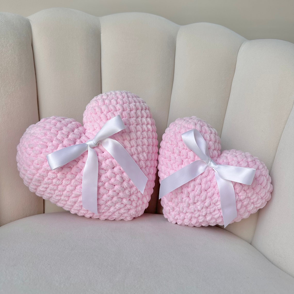 SIZE LARGE Fuzzy Heart Shaped Crochet Plush Pillow With Bow - Etsy