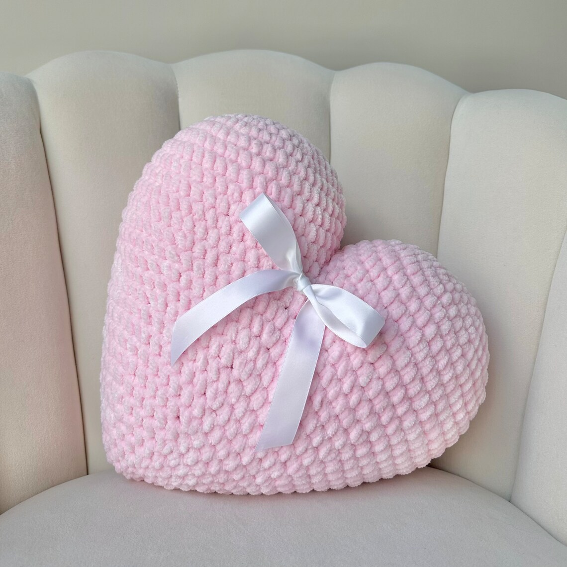 SIZE LARGE Fuzzy Heart Shaped Crochet Plush Pillow With Bow - Etsy