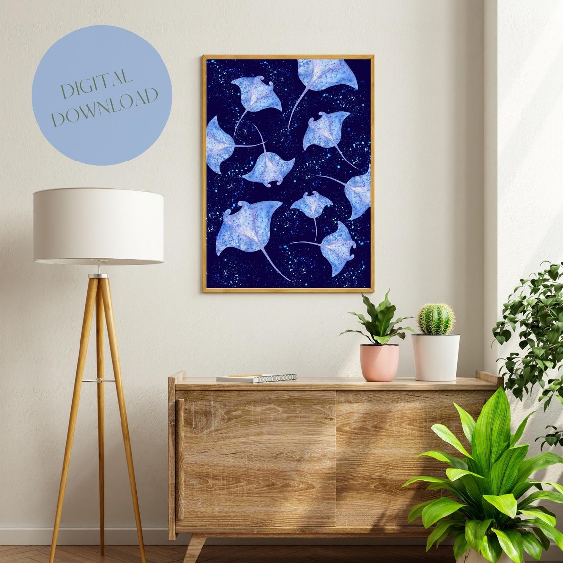 Manta Rays Watercolor Wall Art Print, Stingrays Art Print, Marine Life ...