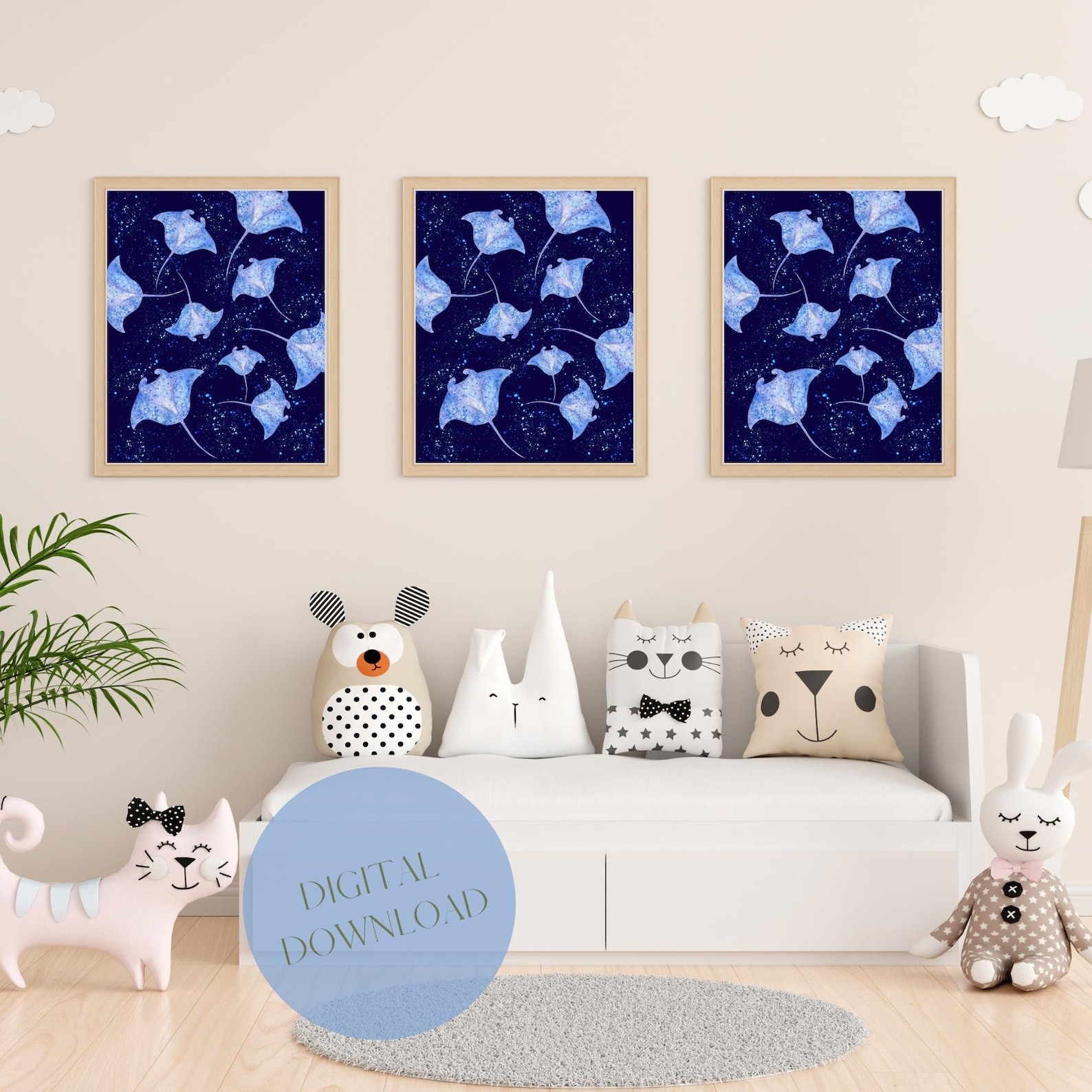 Manta Rays Watercolor Wall Art Print, Stingrays Art Print, Marine Life ...