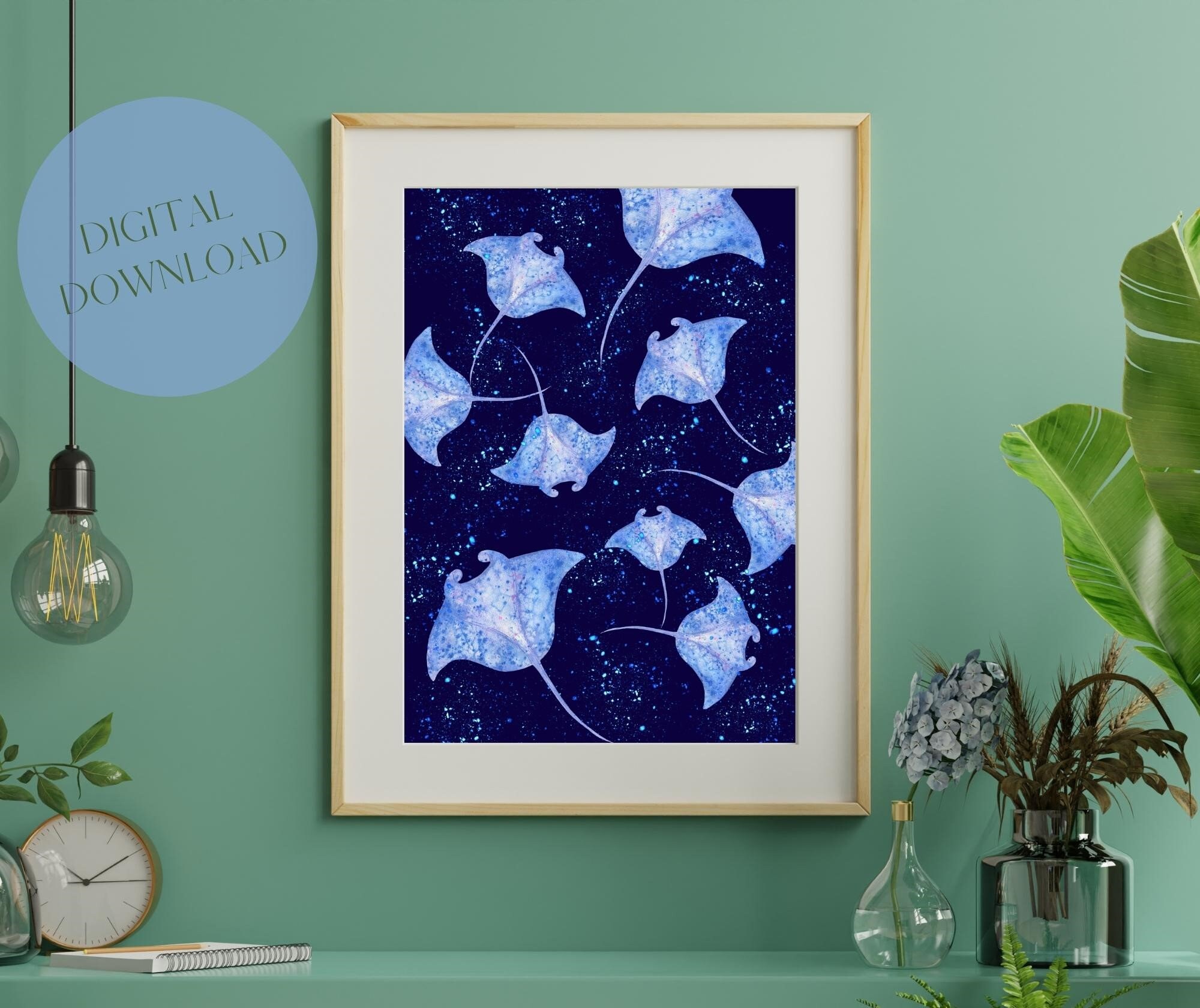 Manta Rays Watercolor Wall Art Print, Stingrays Art Print, Marine Life ...