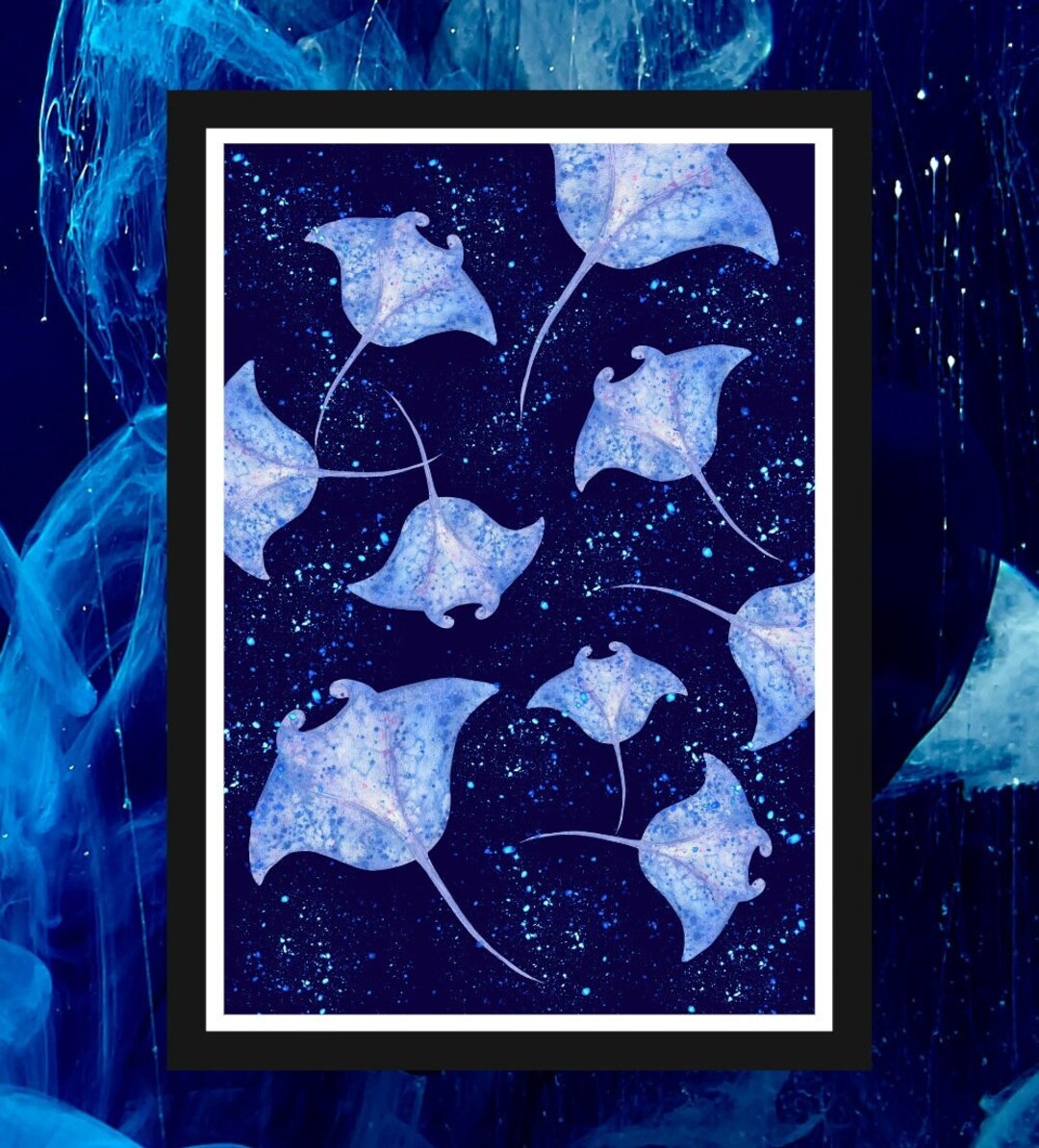 Manta Rays Watercolor Wall Art Print, Stingrays Art Print, Marine Life ...