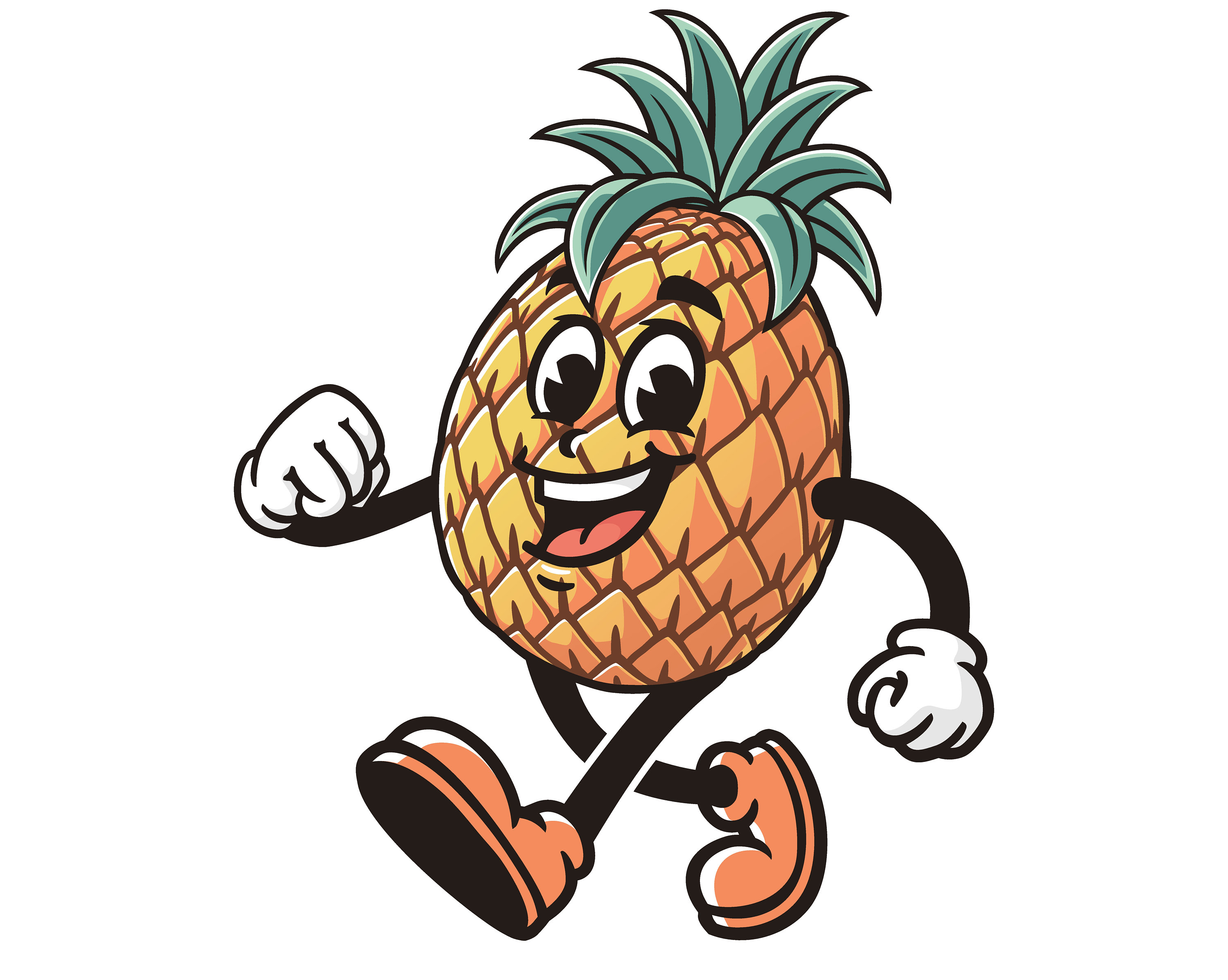 Walking Pineapple Cartoon Mascot Illustration Design Character Vector ...