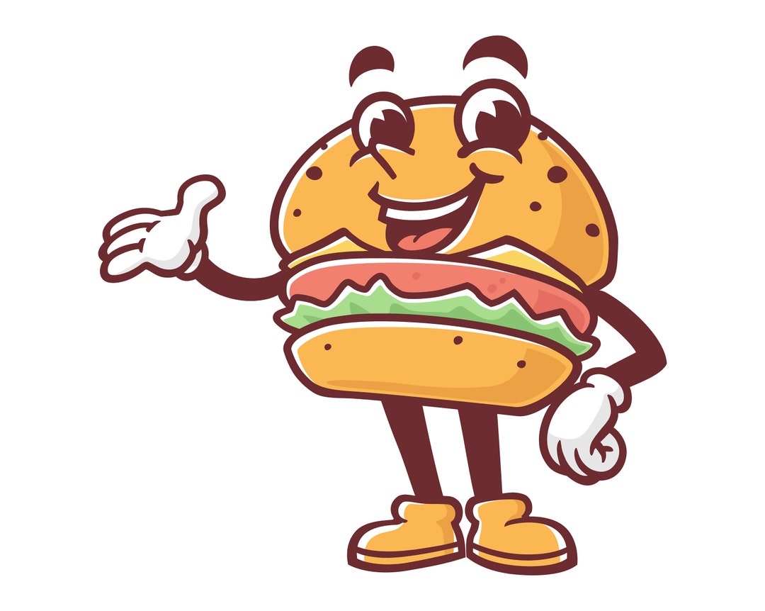 Burger Cartoon Mascot Illustration Design Character - Etsy