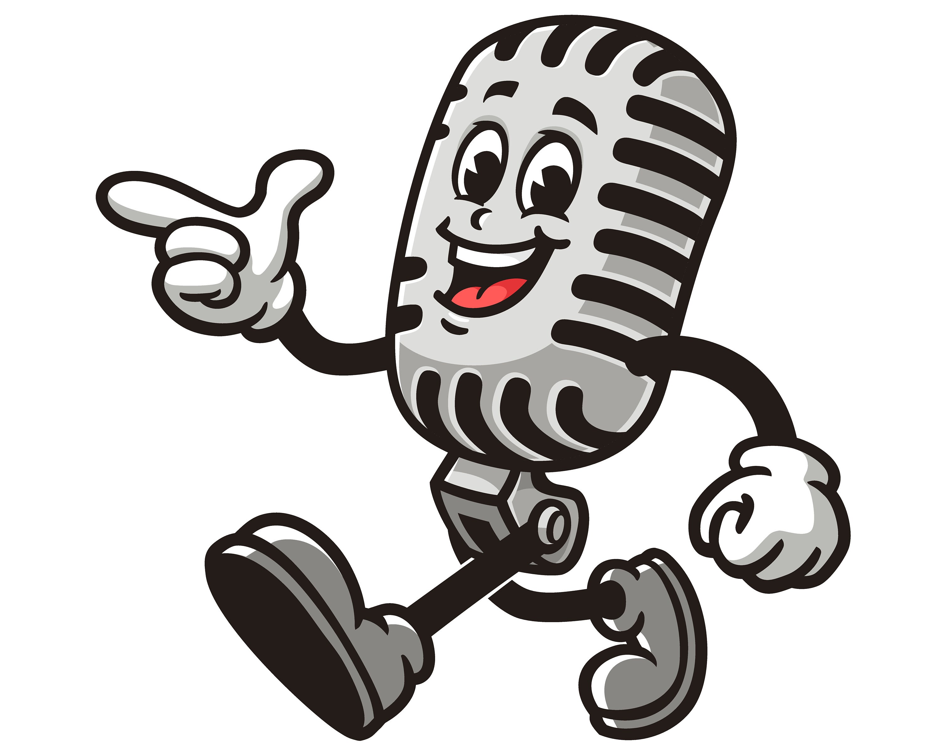 Walking Microphone Podcast Cartoon Mascot Illustration Design Character ...