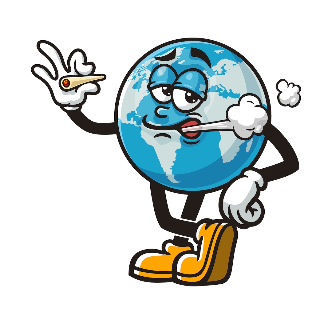 Smoking Earth Cartoon Mascot Illustration Character Vector Clip-art ...
