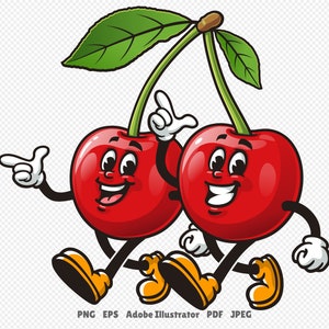 Cherry Twins Cartoon Mascot Illustration Character Vector Clip-art Hand ...