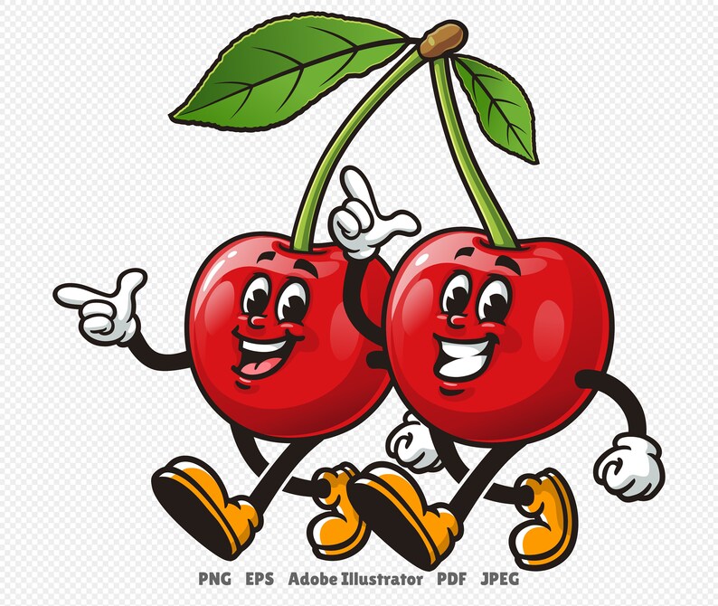 Cherry Twins Cartoon Mascot Illustration Character Vector Clip-art Hand ...